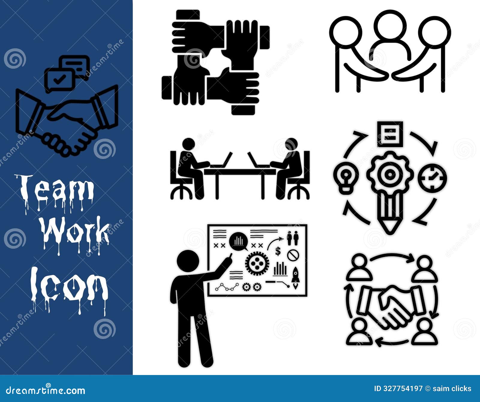 Set of Thin Line Teamwork Icons Featuring Co-workers, Cooperation, and ...