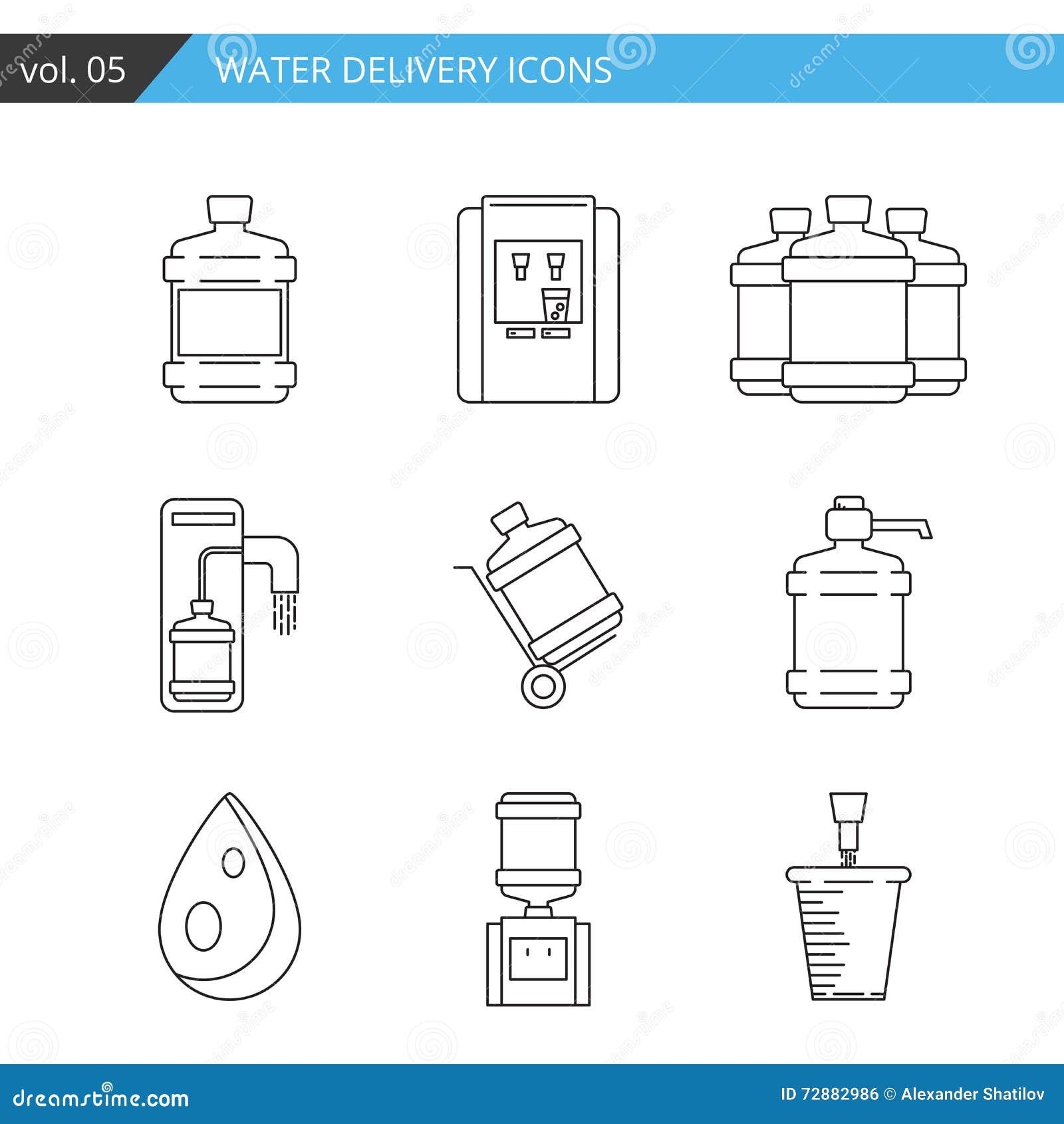 Set Thin Line Water Delivery Icon on White Background, Stock Vector ...