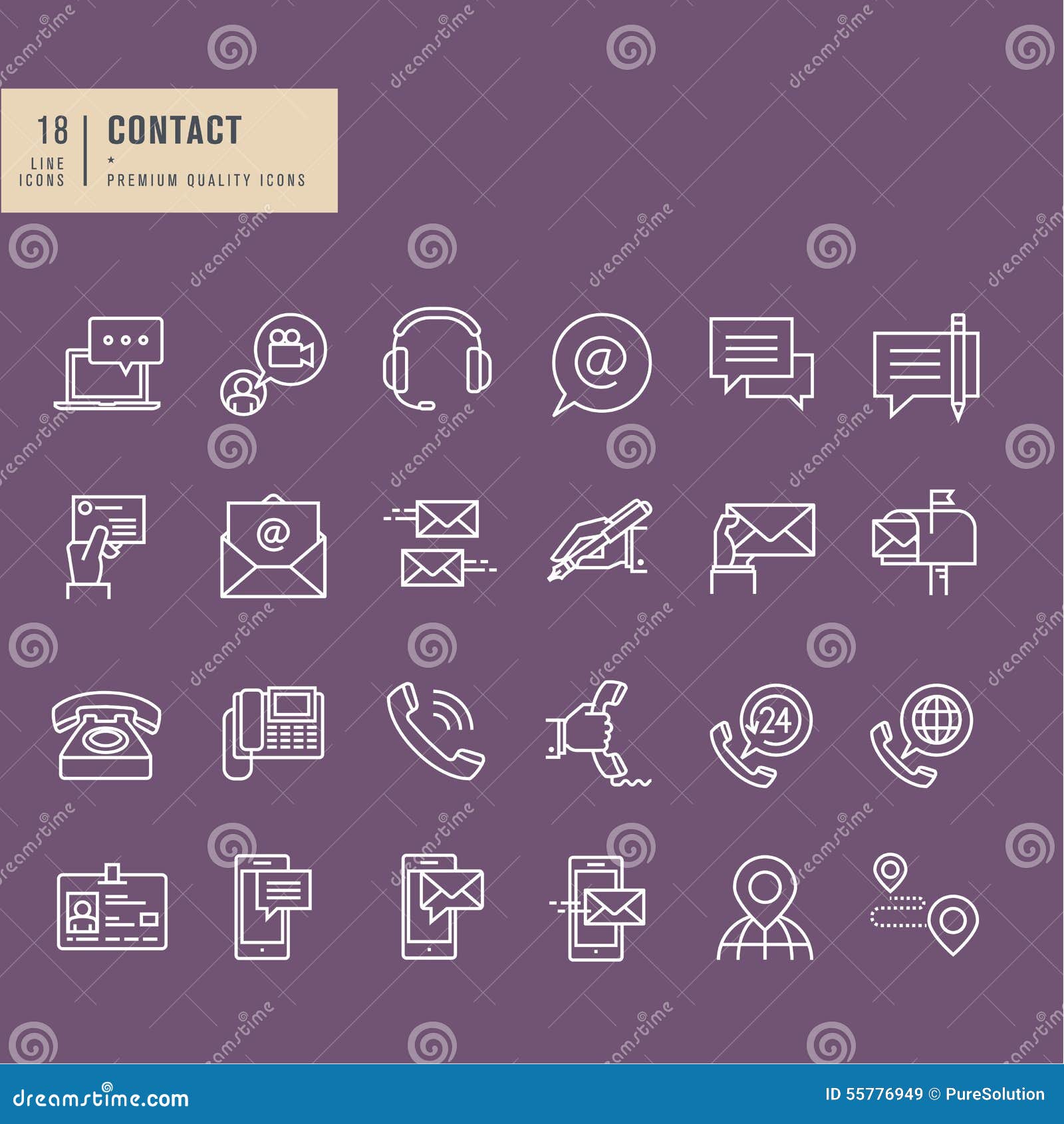 Set of Thin Line Web Icons for Contact Stock Vector - Illustration of ...