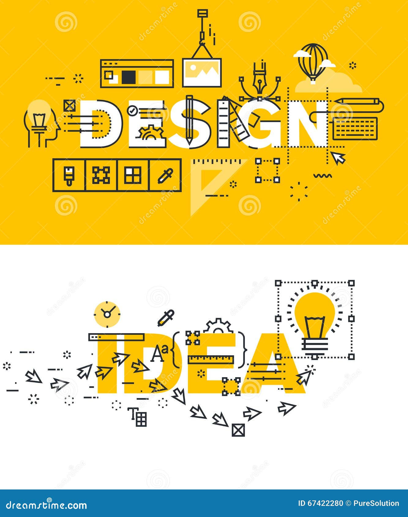 Set of Thin Line Word Banners of Design and Idea Stock Vector ...