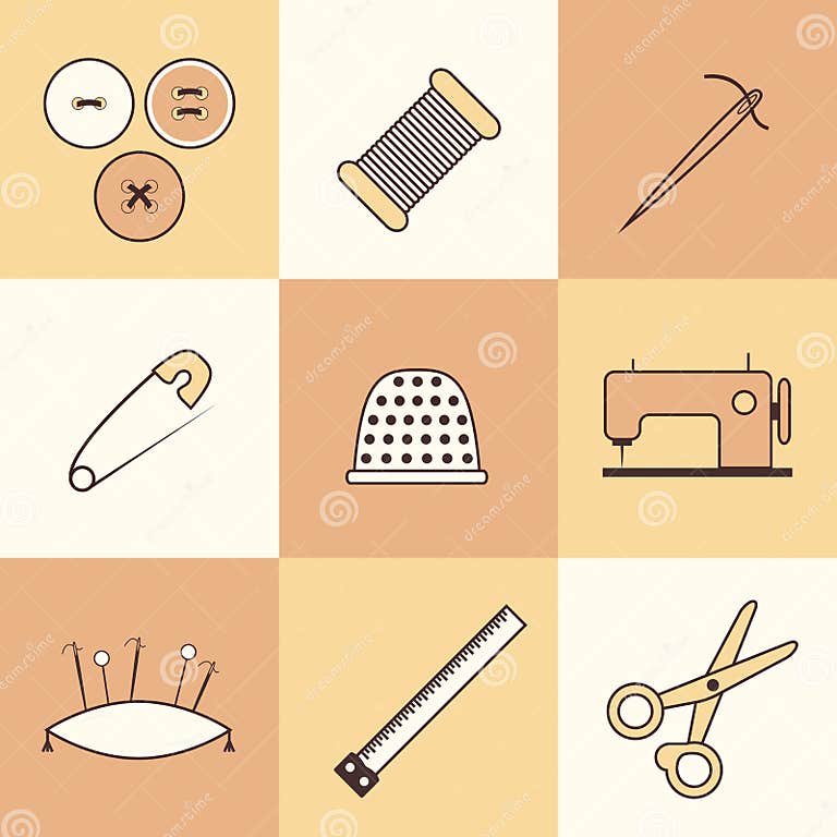 Set of Thin Needlework Icons Stock Vector - Illustration of silhouette ...