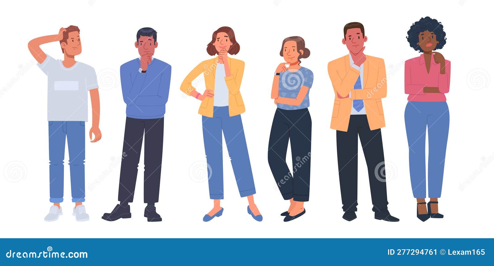 Set of Thinking, Contemplating, Brooding, Doubting, Making Choice ...