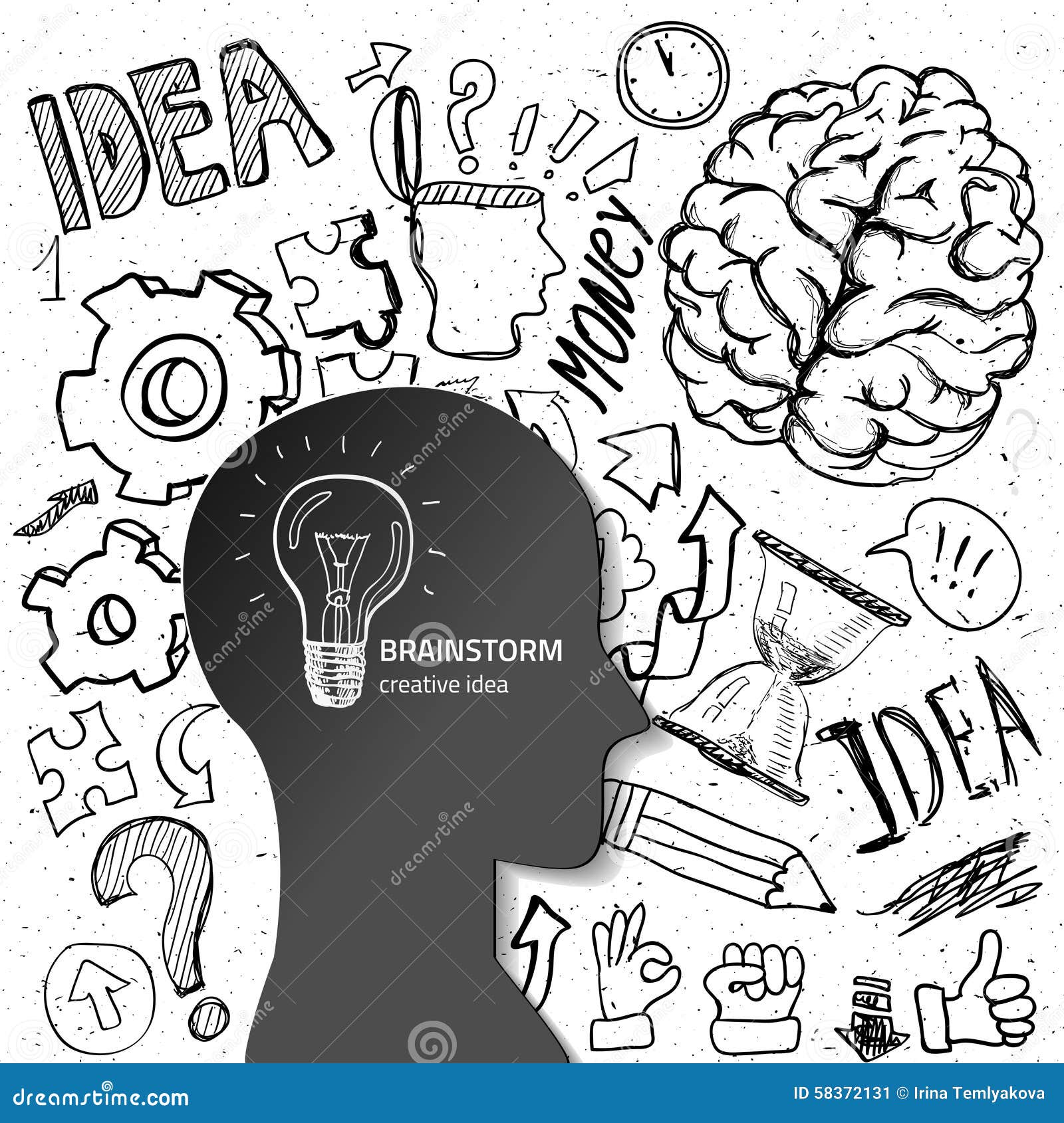 Set of Thinking Doodles Elements Stock Vector - Illustration of gear ...