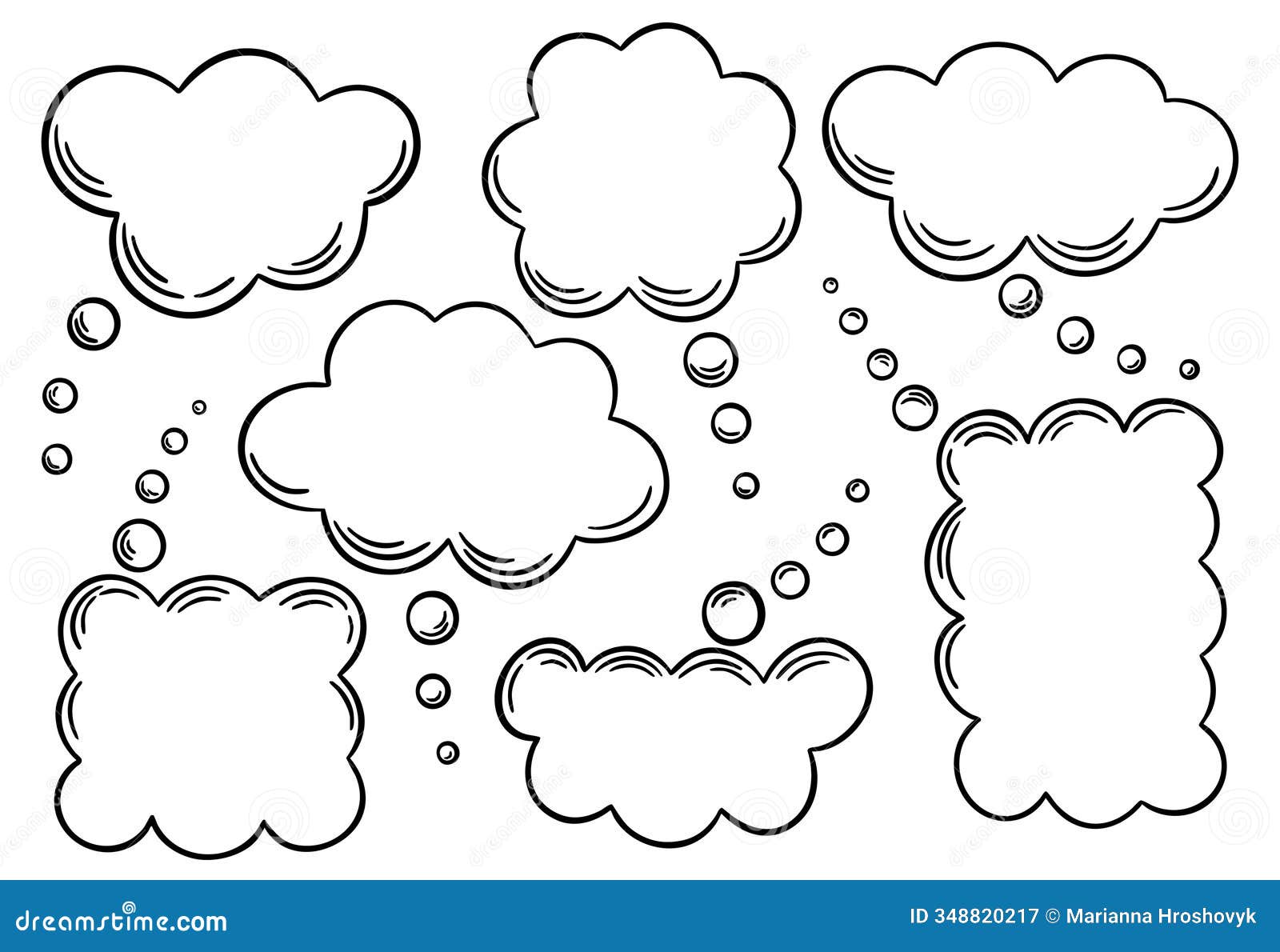 Set of Thinking Speech Bubbles with Outlines, Isolated. Speak Balloon ...