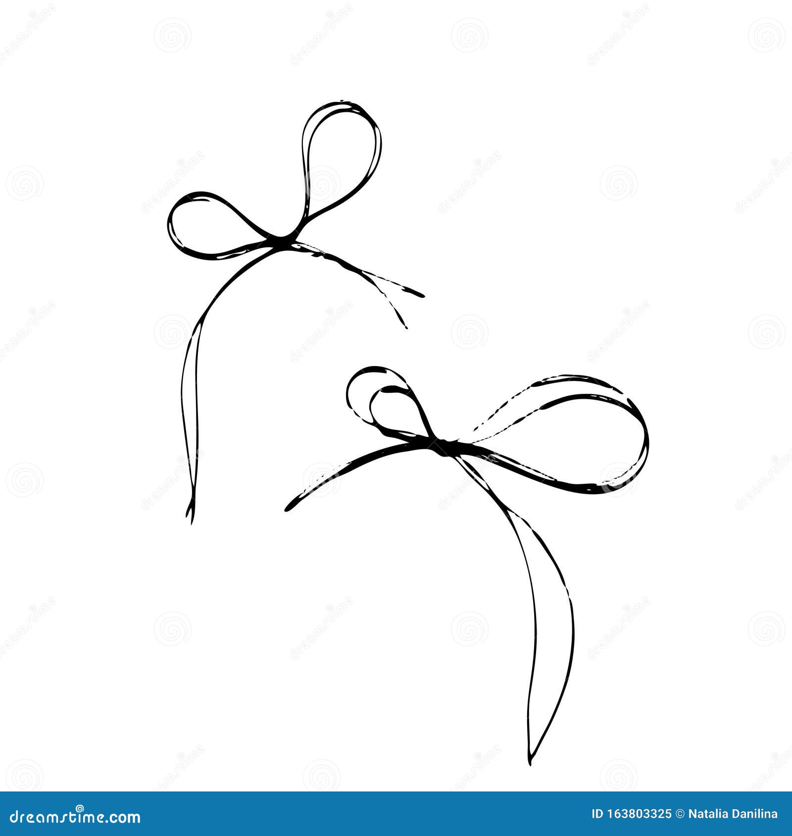 Set of Thread Scribble Bows, Double-looped Knots. Black Line Abstract ...
