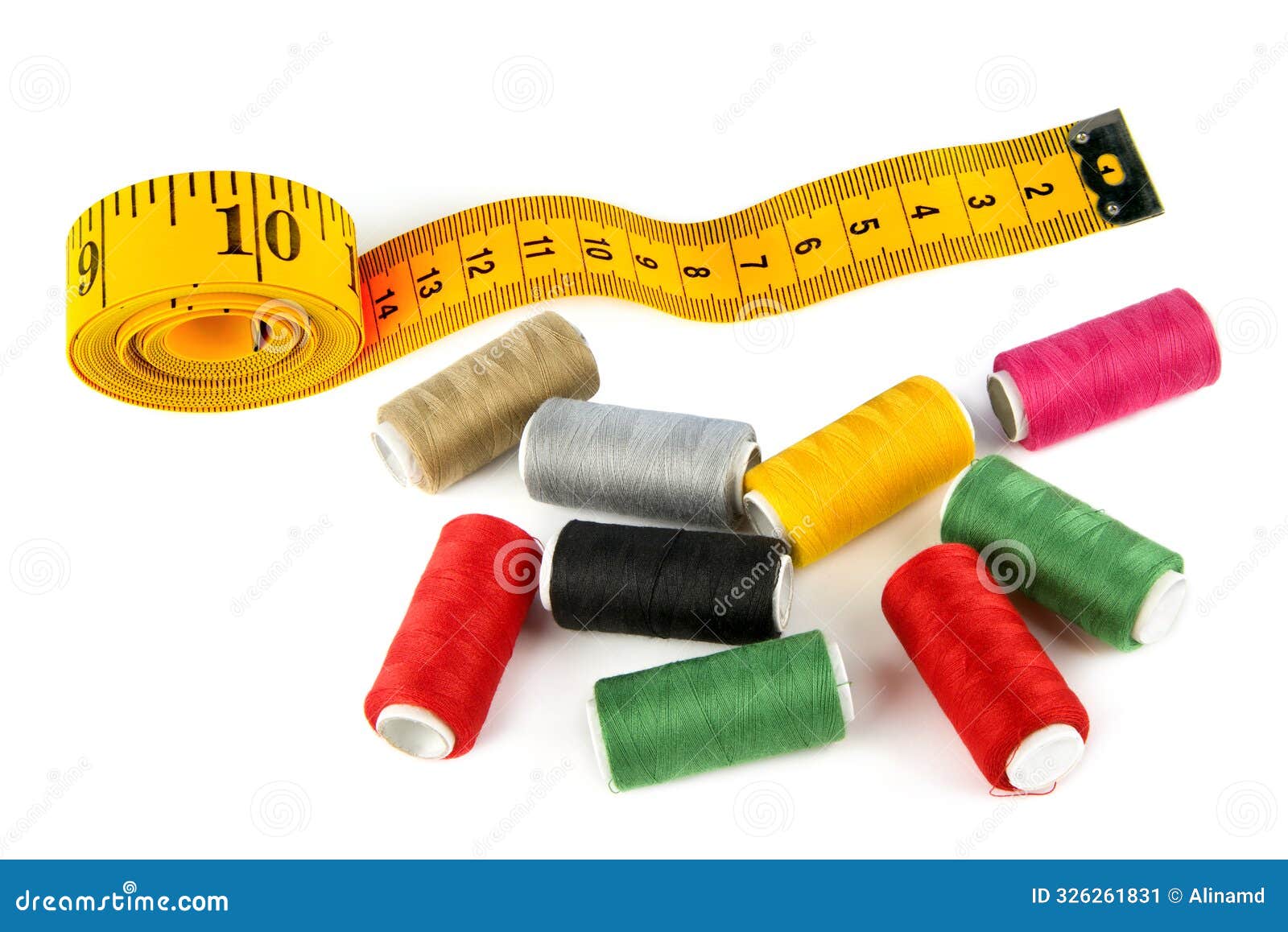 Set of Threads for Sewing and Measuring Tape Isolated on a White ...