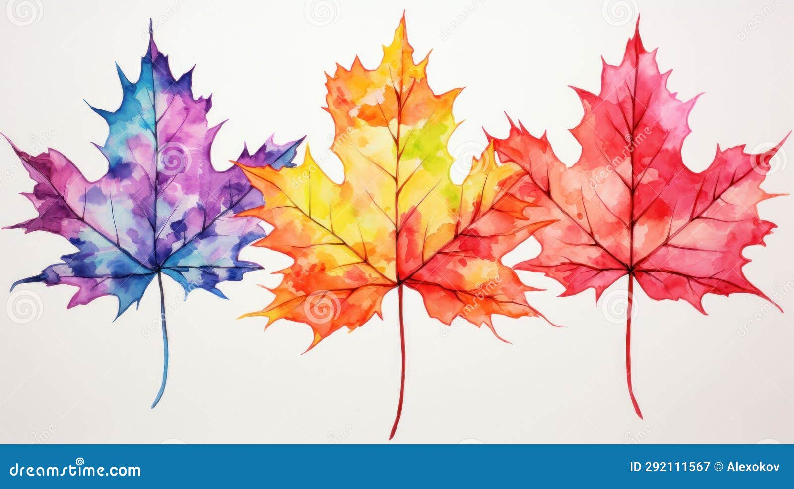 Set of Three Abstract Watercolor Maple Leaf Colors AI Generated Stock ...