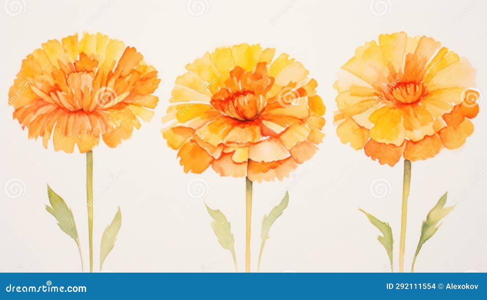 Set of Three Abstract Watercolor Marigold Petals AI Generated Stock ...