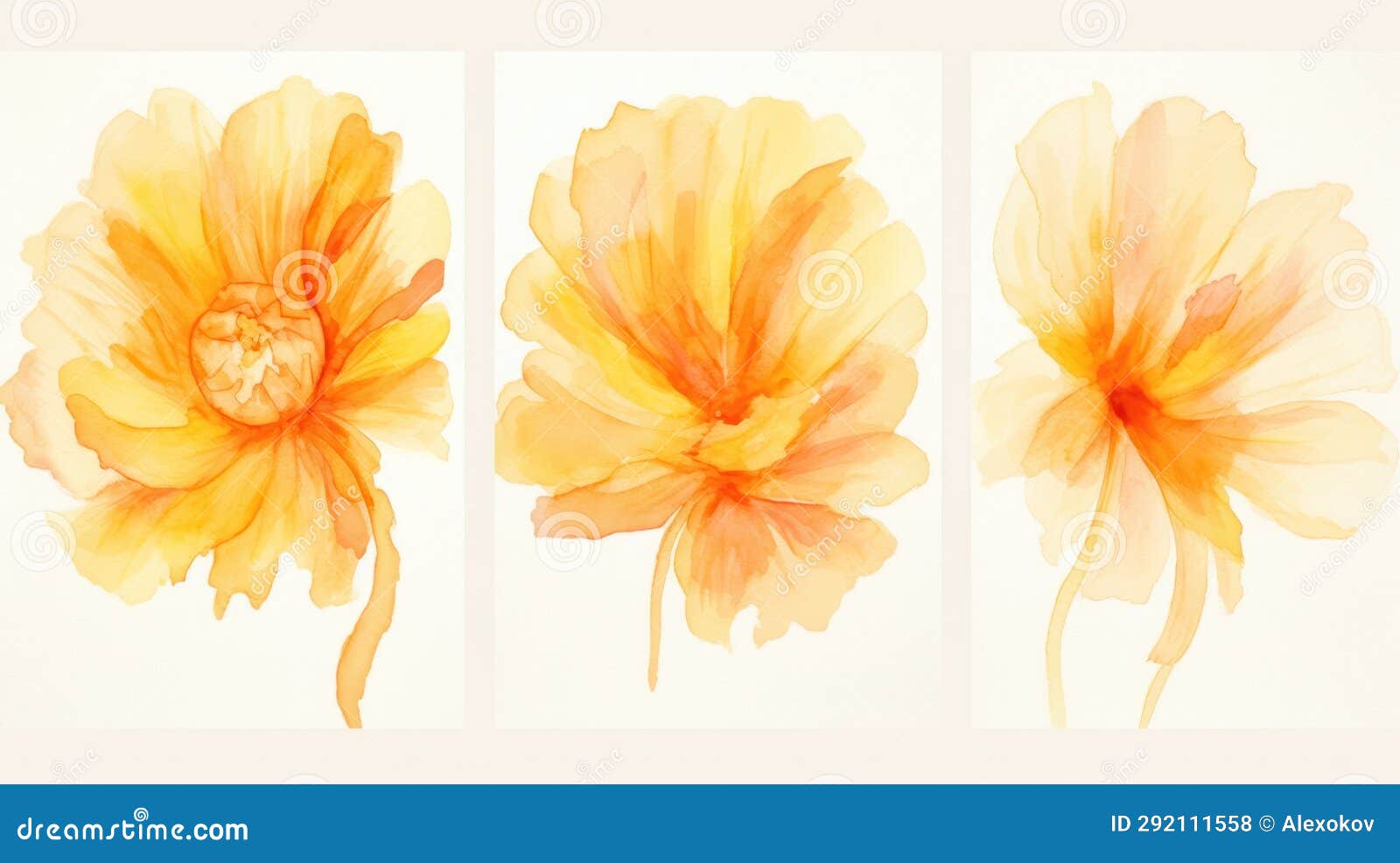Set of Three Abstract Watercolor Marigold Petals AI Generated Stock ...