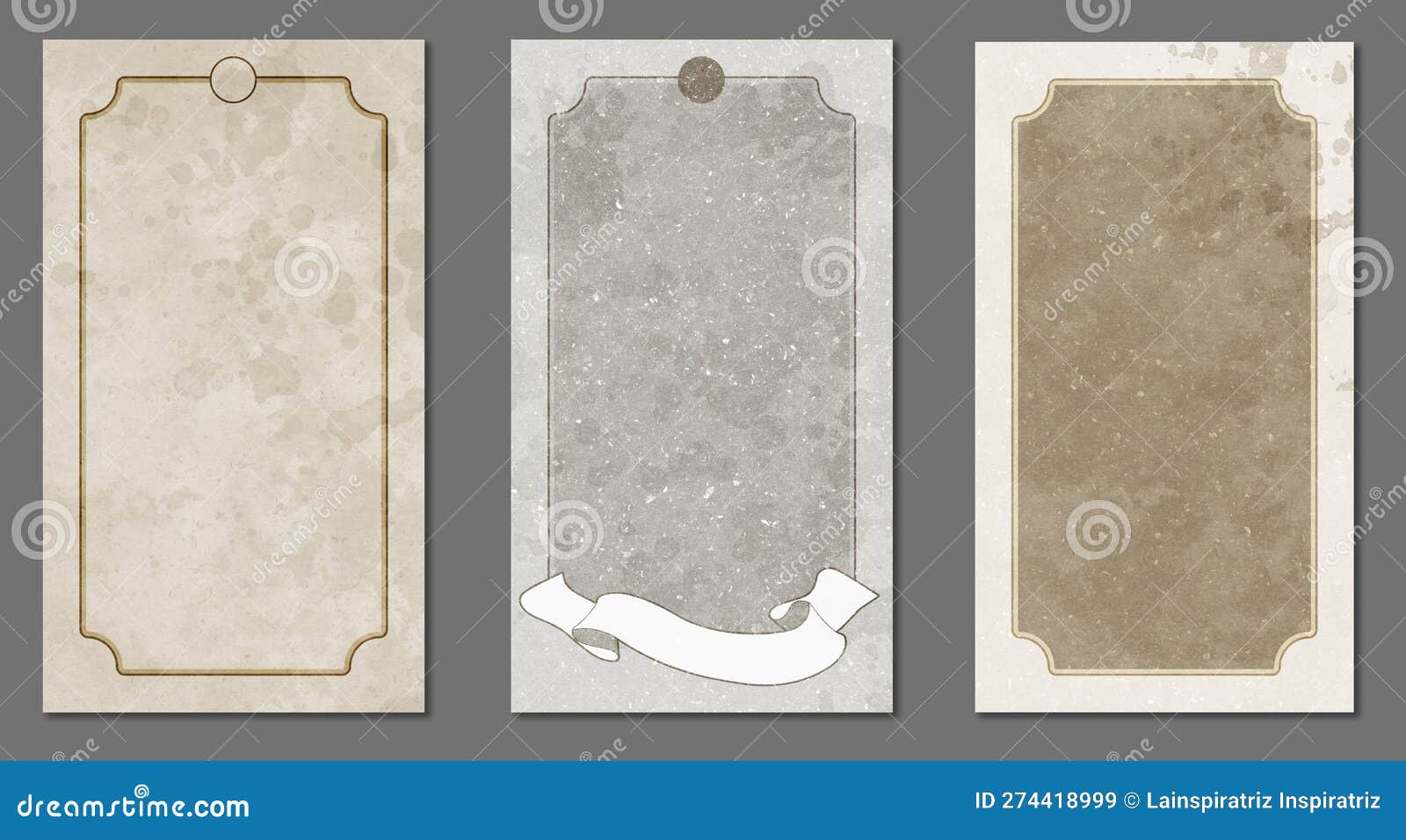 Set Of Three Aged Frames Of Stained And Battered Blank Tarot Or Playing ...