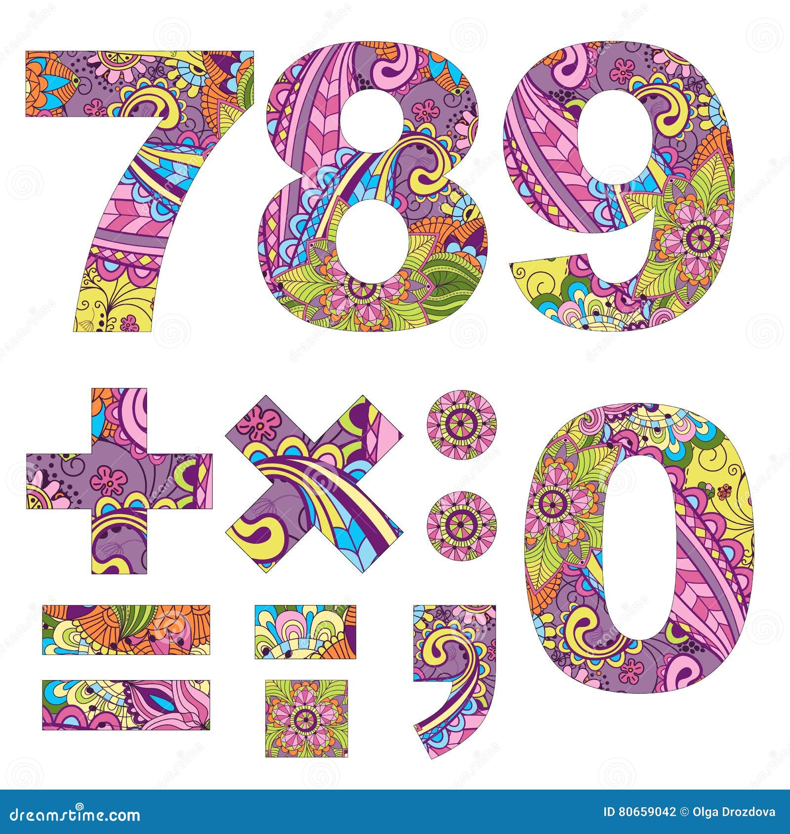 Set Three Arabic Numerals and Mathematical Signs Stock Vector ...