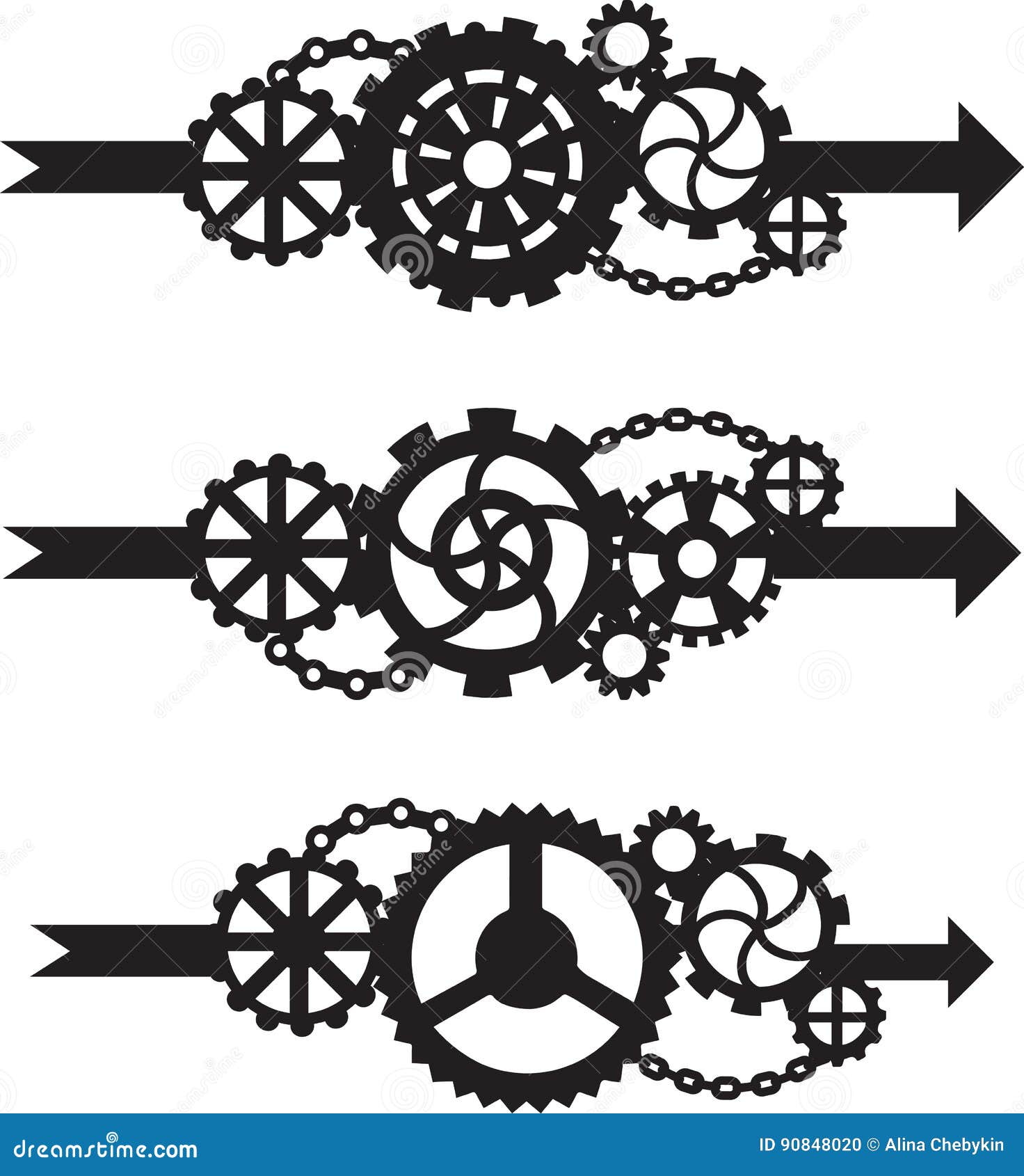 A Set of Three Arrows with Gears Stock Vector - Illustration of chain ...