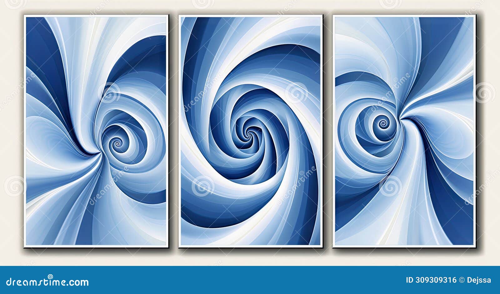 A Set of Three Art Paintings with Blue Spiral Vortex Pattern Stock ...