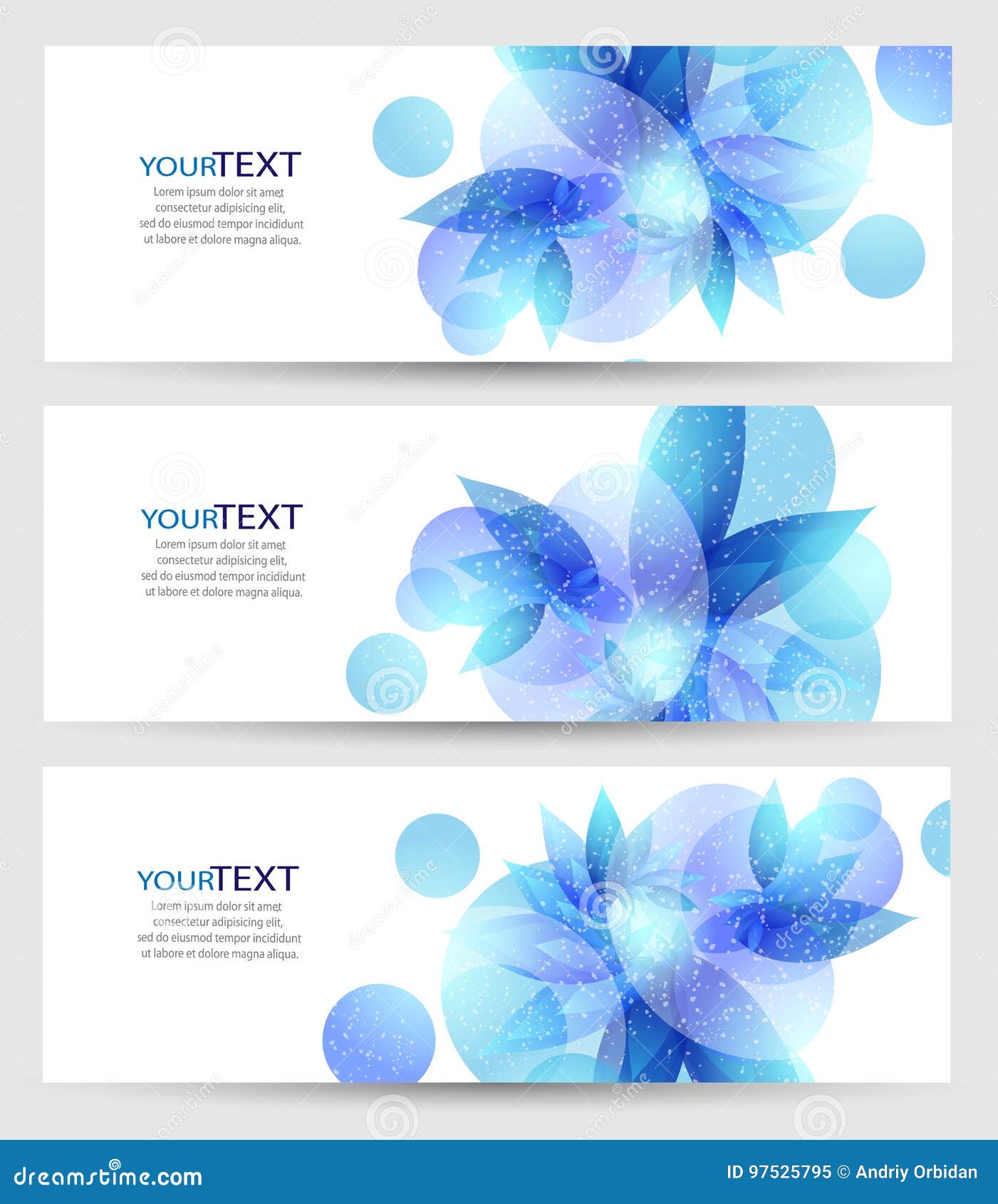 Set of Three Banners, Abstract Headers, with Blue Floral Elements and ...