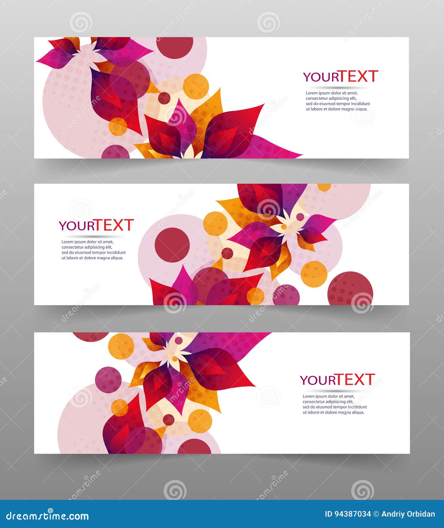 Set of Three Banners, Abstract Headers, with Colorful Floral Elements ...