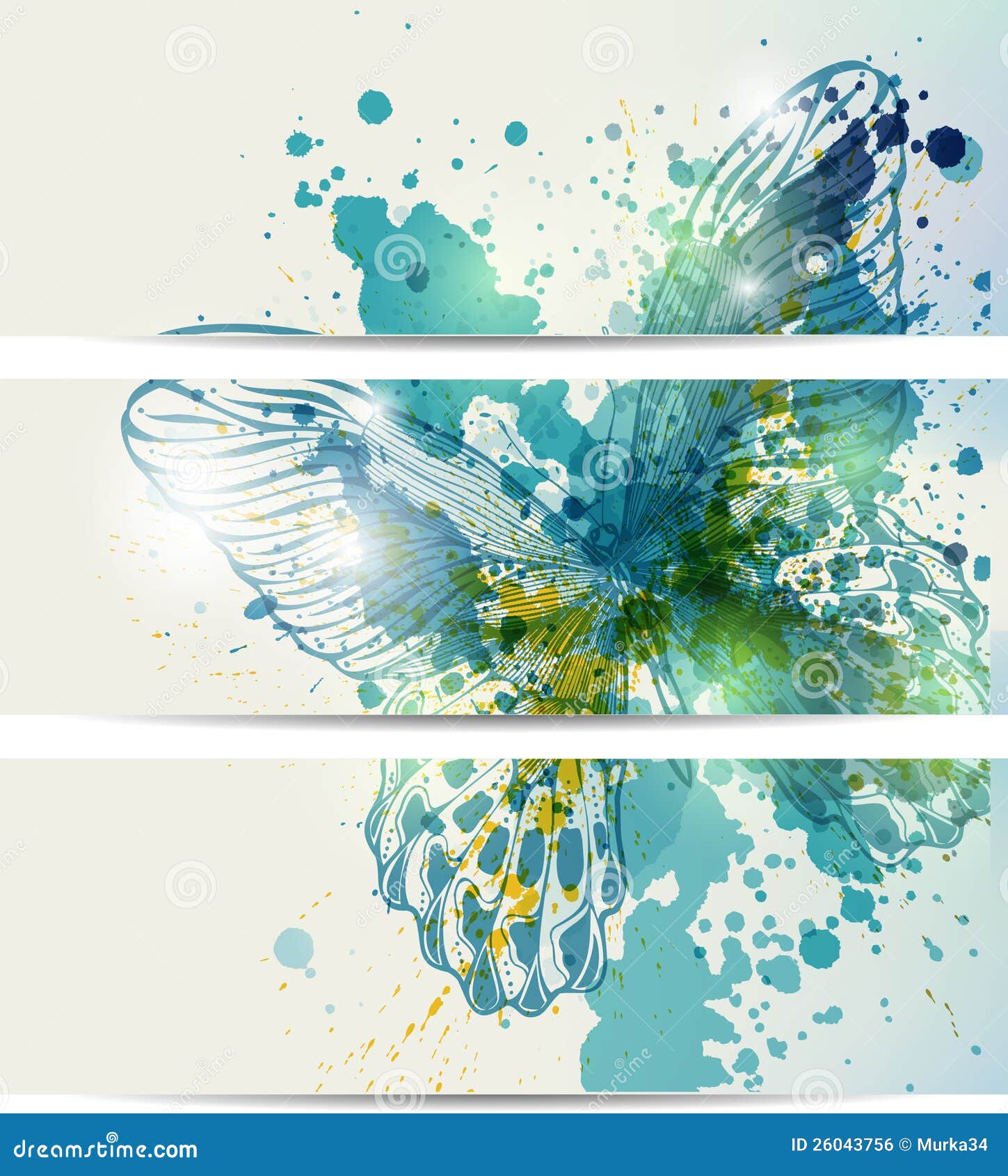 Set of Three Banners with Butterflies and Abstract Stock Vector ...