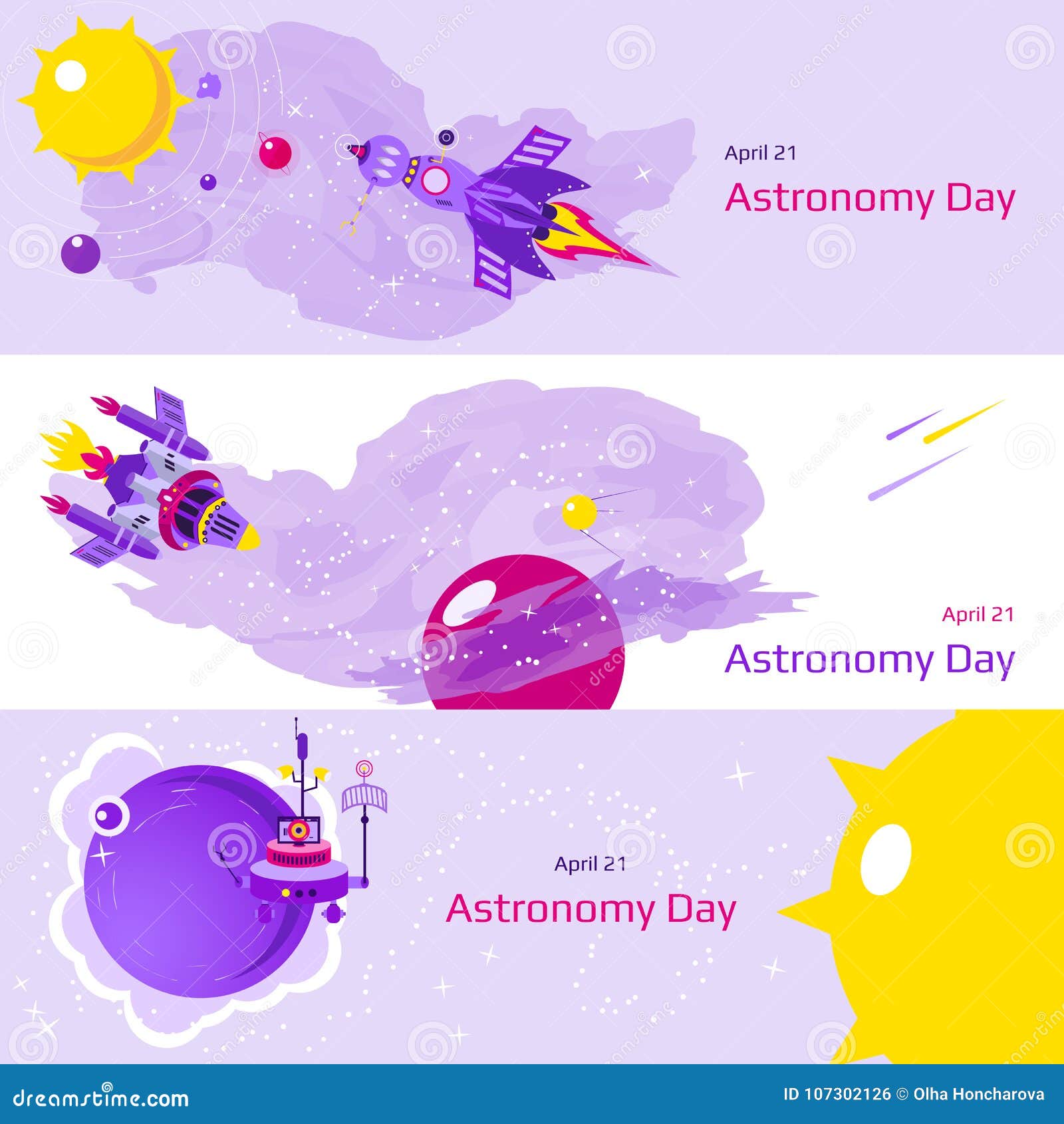 Set of Three Banners on the Theme of the Astronomy Day. Stock Vector ...