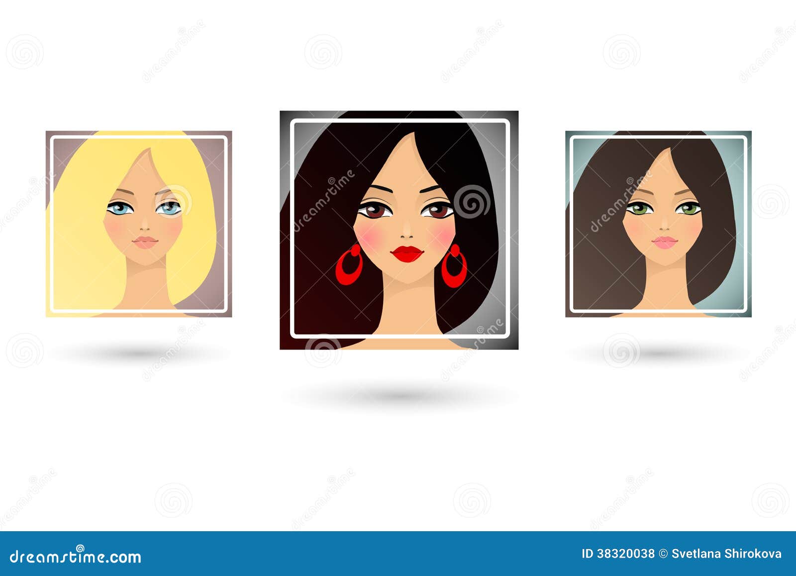 Set of Three Beautiful Girls Avatar Stock Vector - Illustration of ...