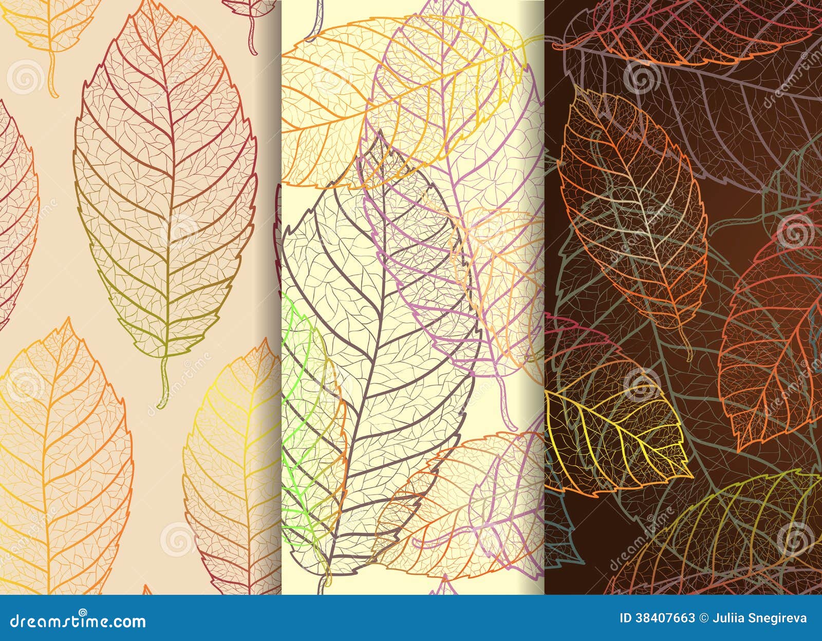 Set of Three Beautiful Leaves Seamless Patterns Stock Vector ...