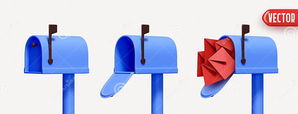 Set of Three Blue Mailboxes Realistic 3d Design, Open Box, Closed and ...