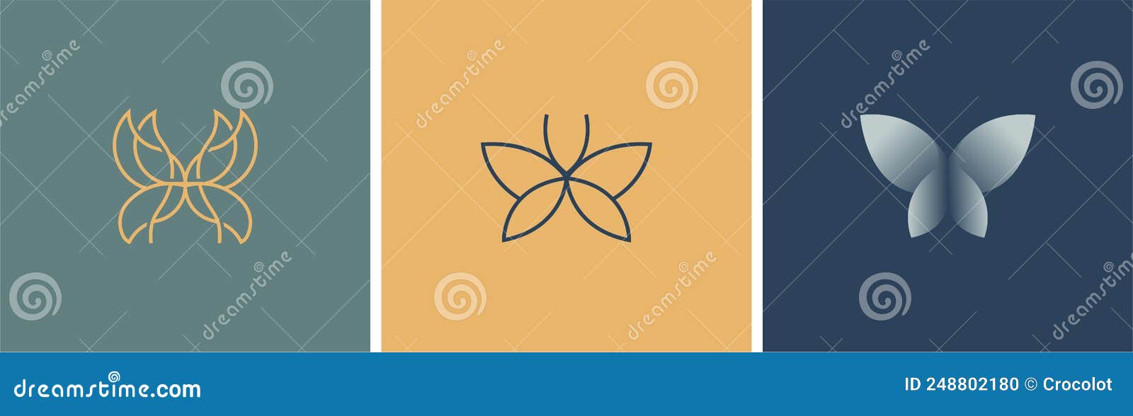 Set Of Three Butterfly Vector Logos. Linear Monogram Logo ...
