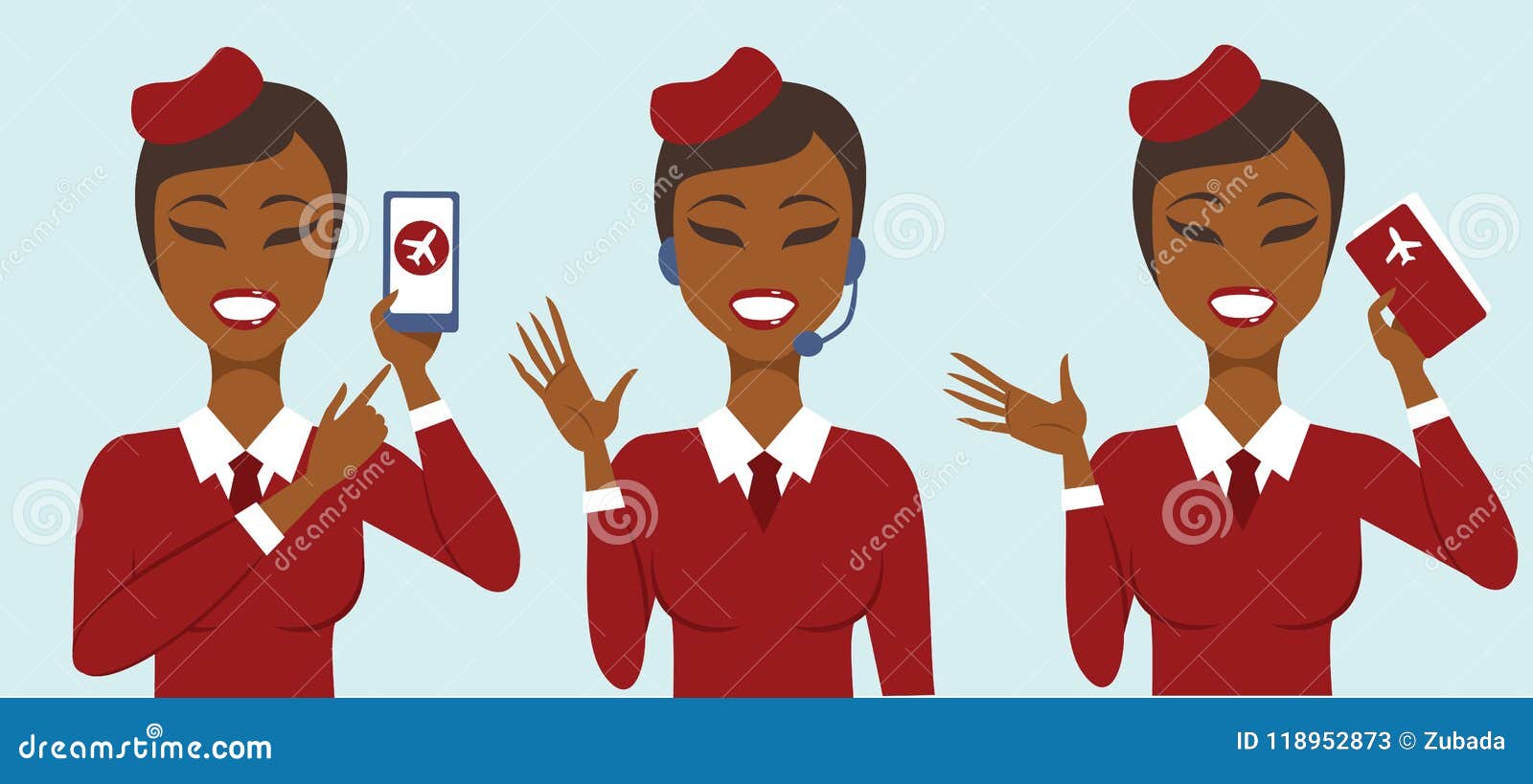 Set of Three Cabin Crew Characters Stock Vector - Illustration of ...
