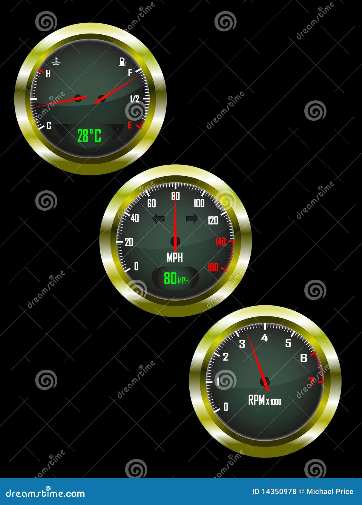 A set of three car dials stock vector. Illustration of engine - 14350978