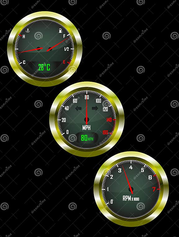 A set of three car dials stock vector. Illustration of engine - 14350978