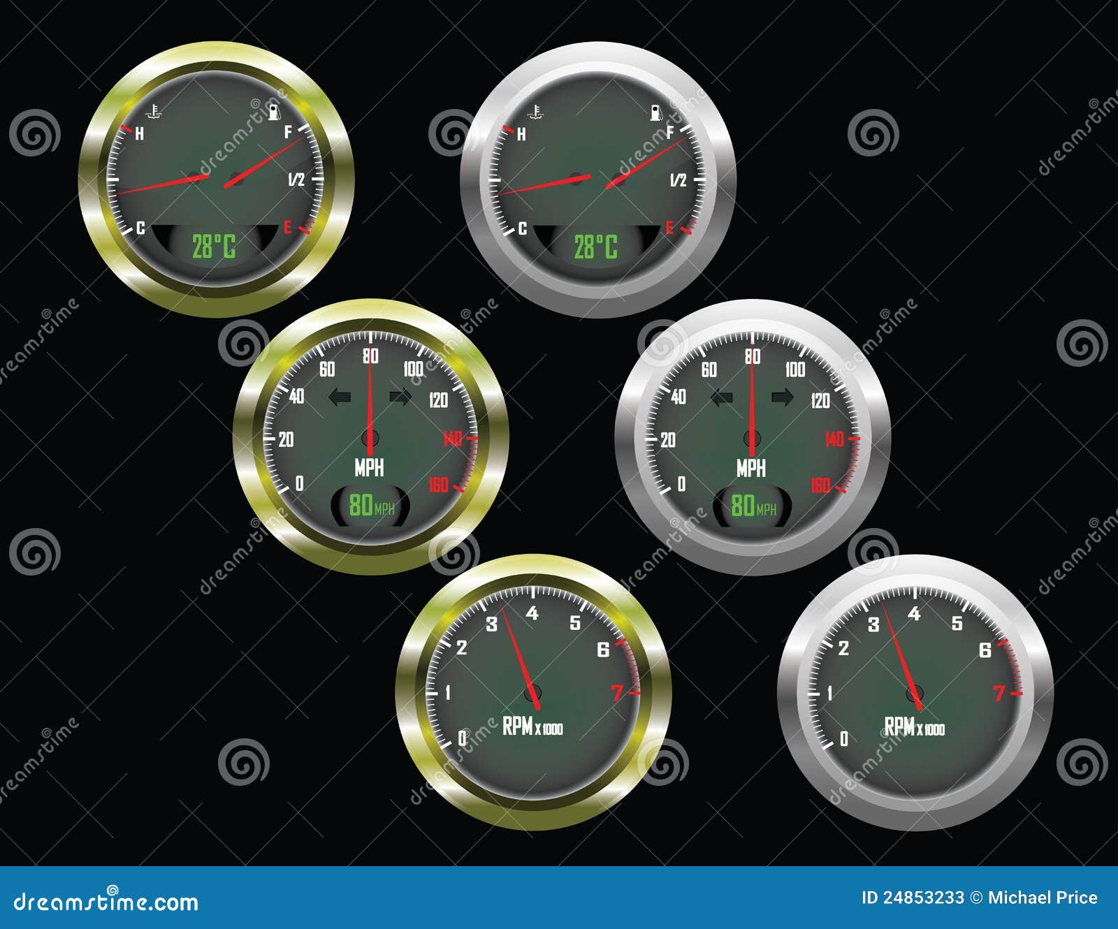 Set of three car dials stock vector. Illustration of driver - 24853233