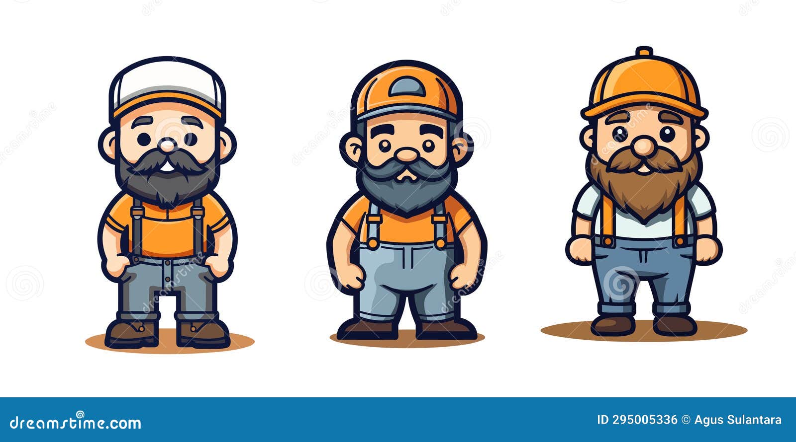 Set of Three Cartoon Worker Characters in Different Poses. Vector ...