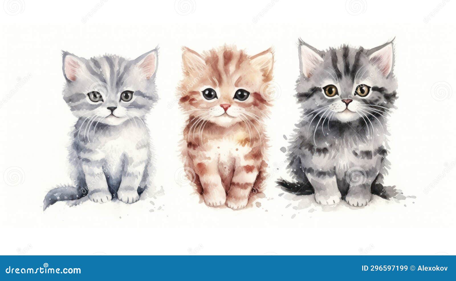 Set of Three Cats: Watercolor Illustration of Cats Characters AI ...