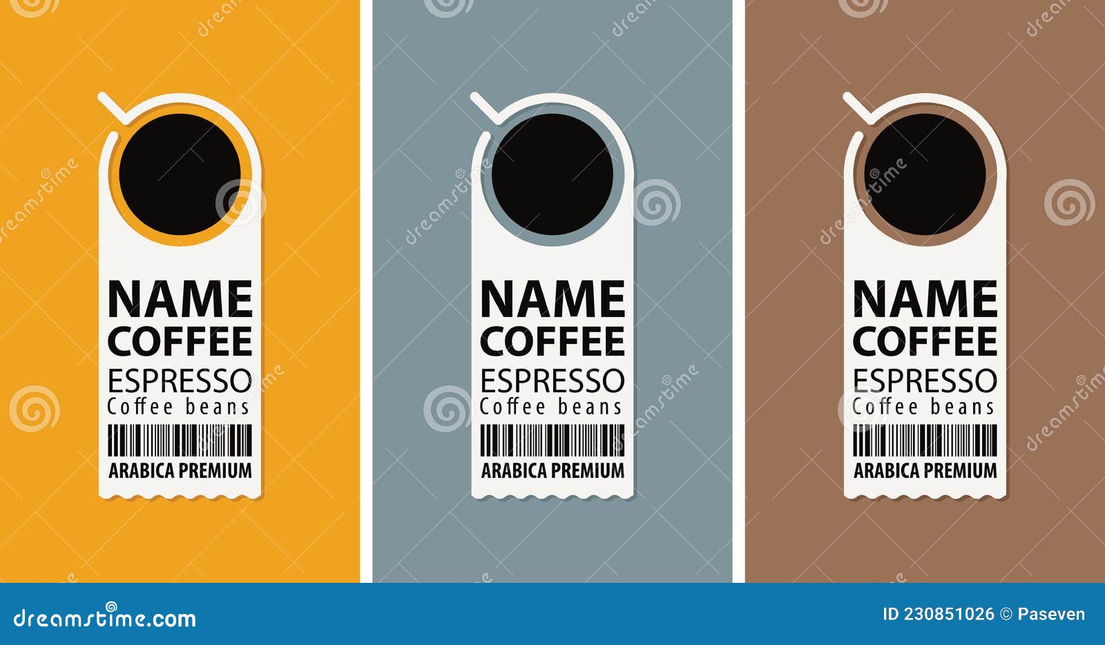 Set of Three Labels for Coffee Beans with Barcodes Stock Vector ...