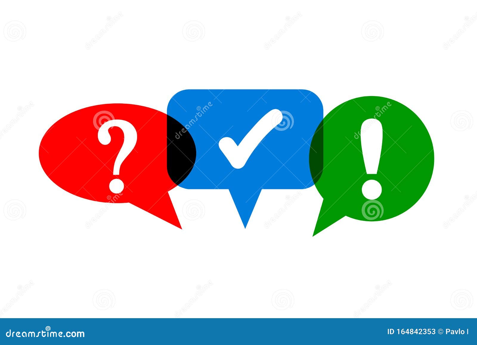 Set of Three Colored Speech Bubble, Chat Sign with Question ...