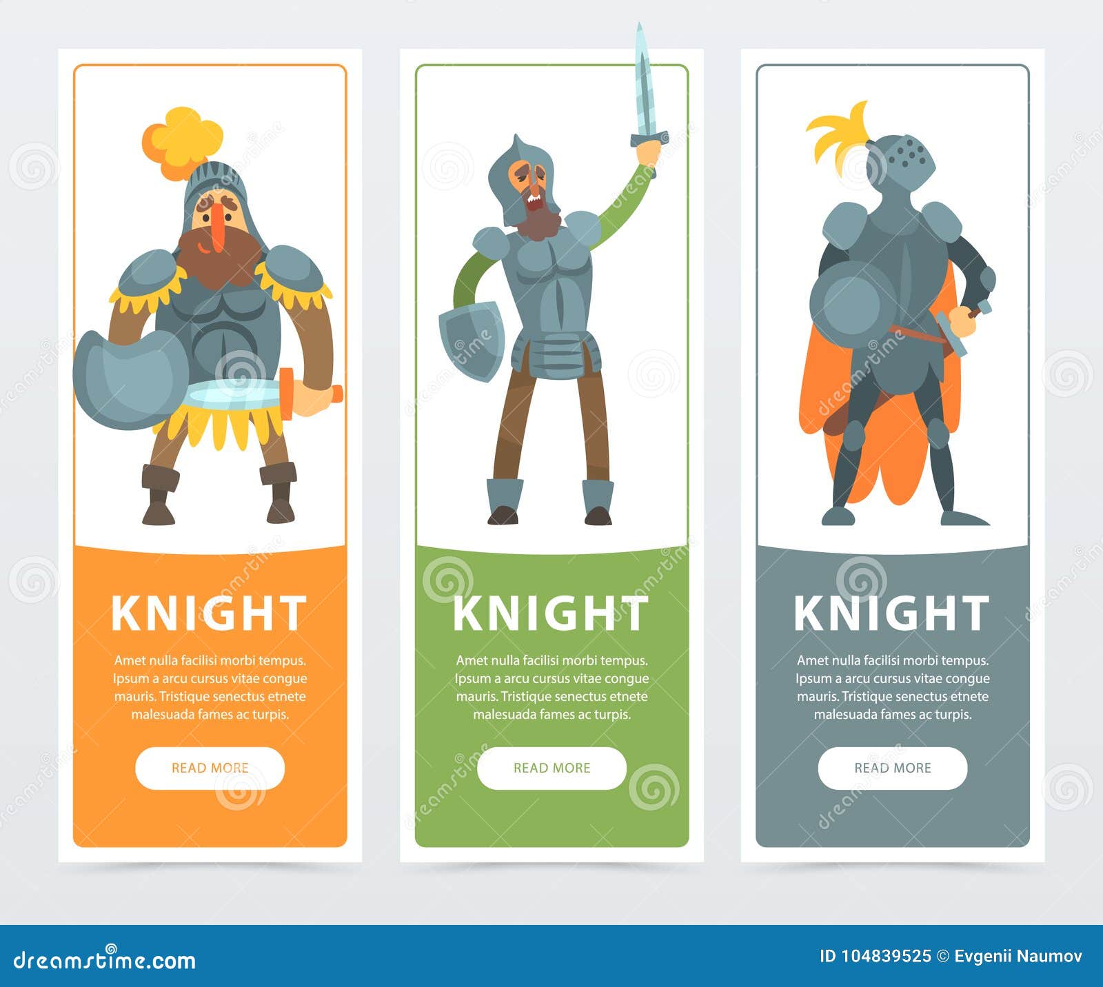 Set of Three Colorful Banners with Armed Medieval Knights with Swords ... Set of Three Colorful Banners with Armed Medieval Knights with Swords ...