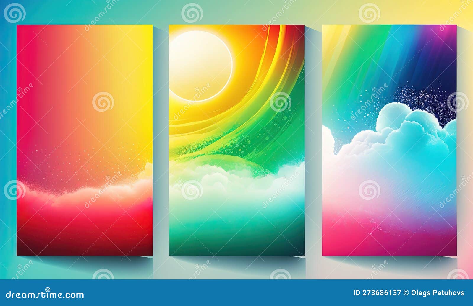 A Set of Three Colorful Banners with Clouds and a Sun Stock Image ...