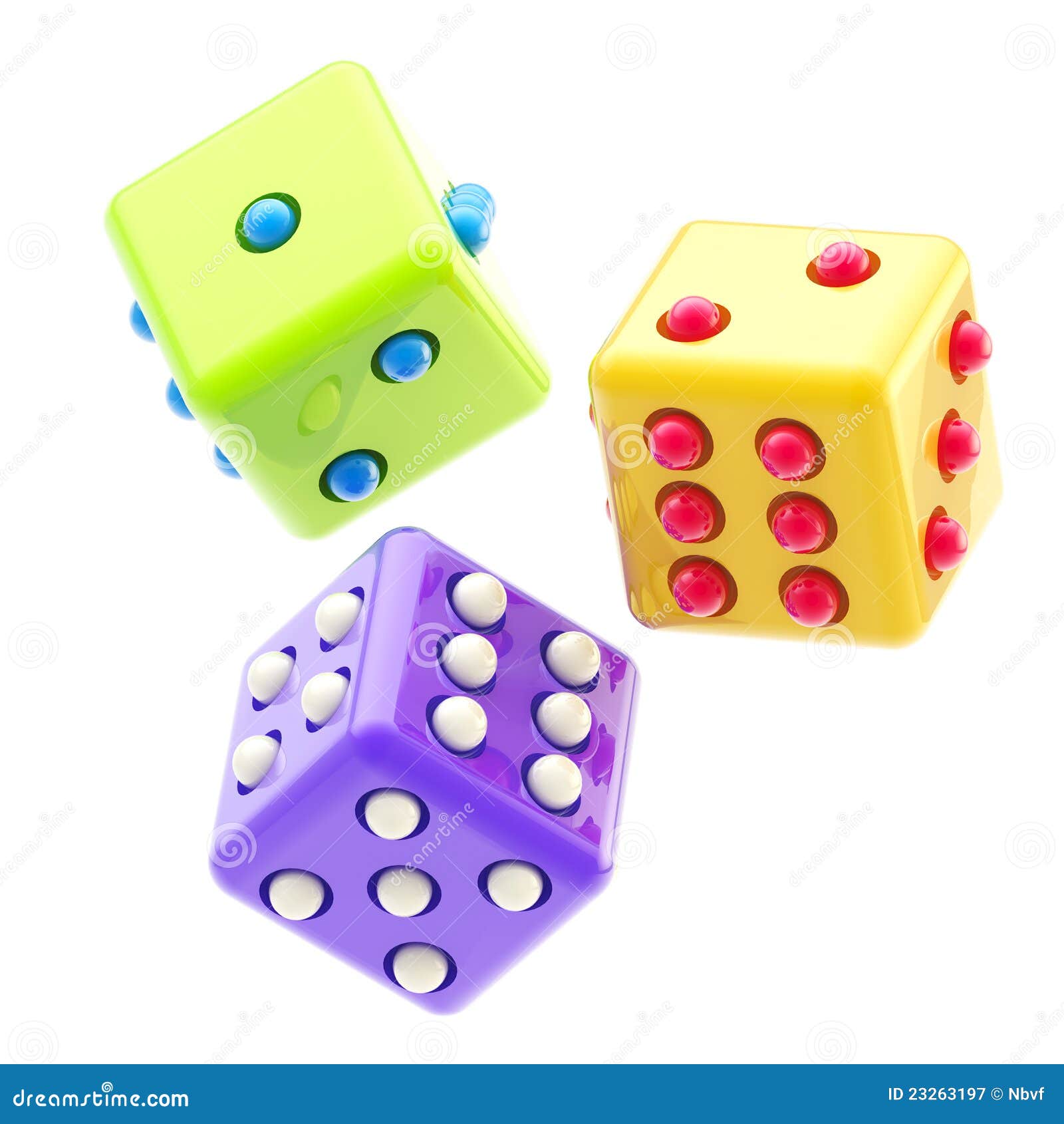 Set of Three Colorful Glossy Dices Isolated Stock Image - Image of ...