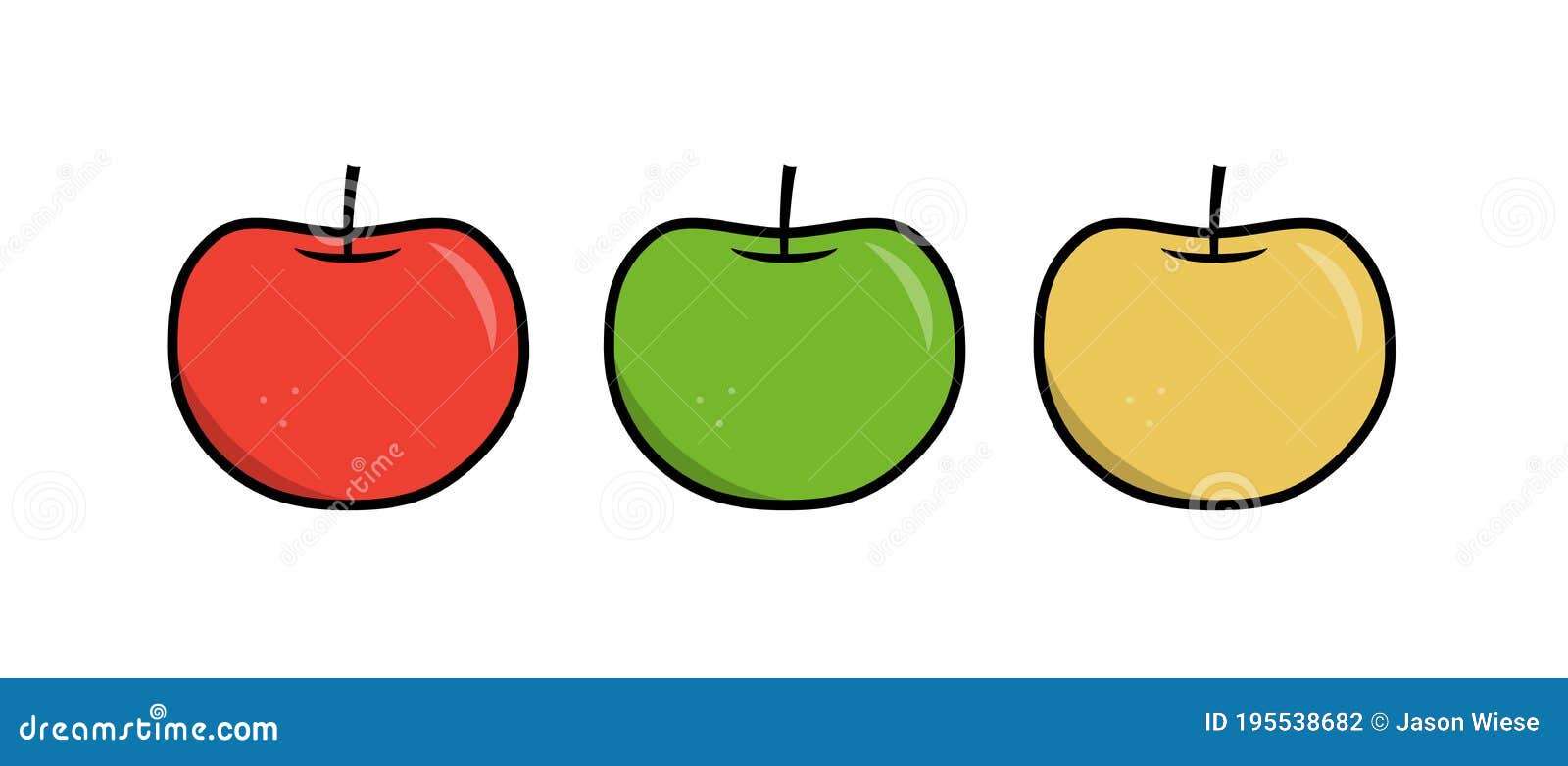 A Set of Three Coloured Apples Stock Vector - Illustration of stem ...