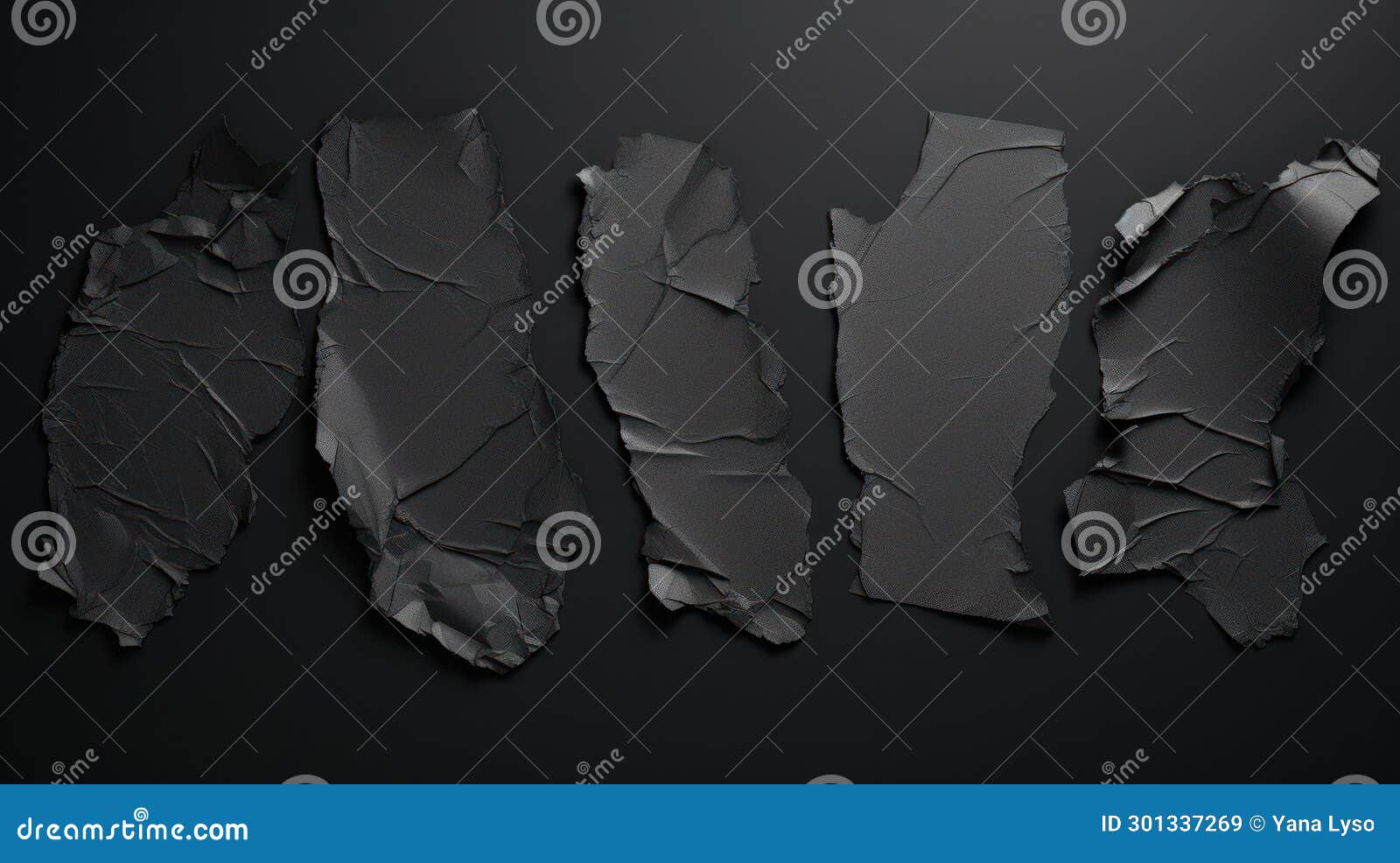 A Set of Three Crumpled Black Paper Sheets, Each with a Unique Texture ...
