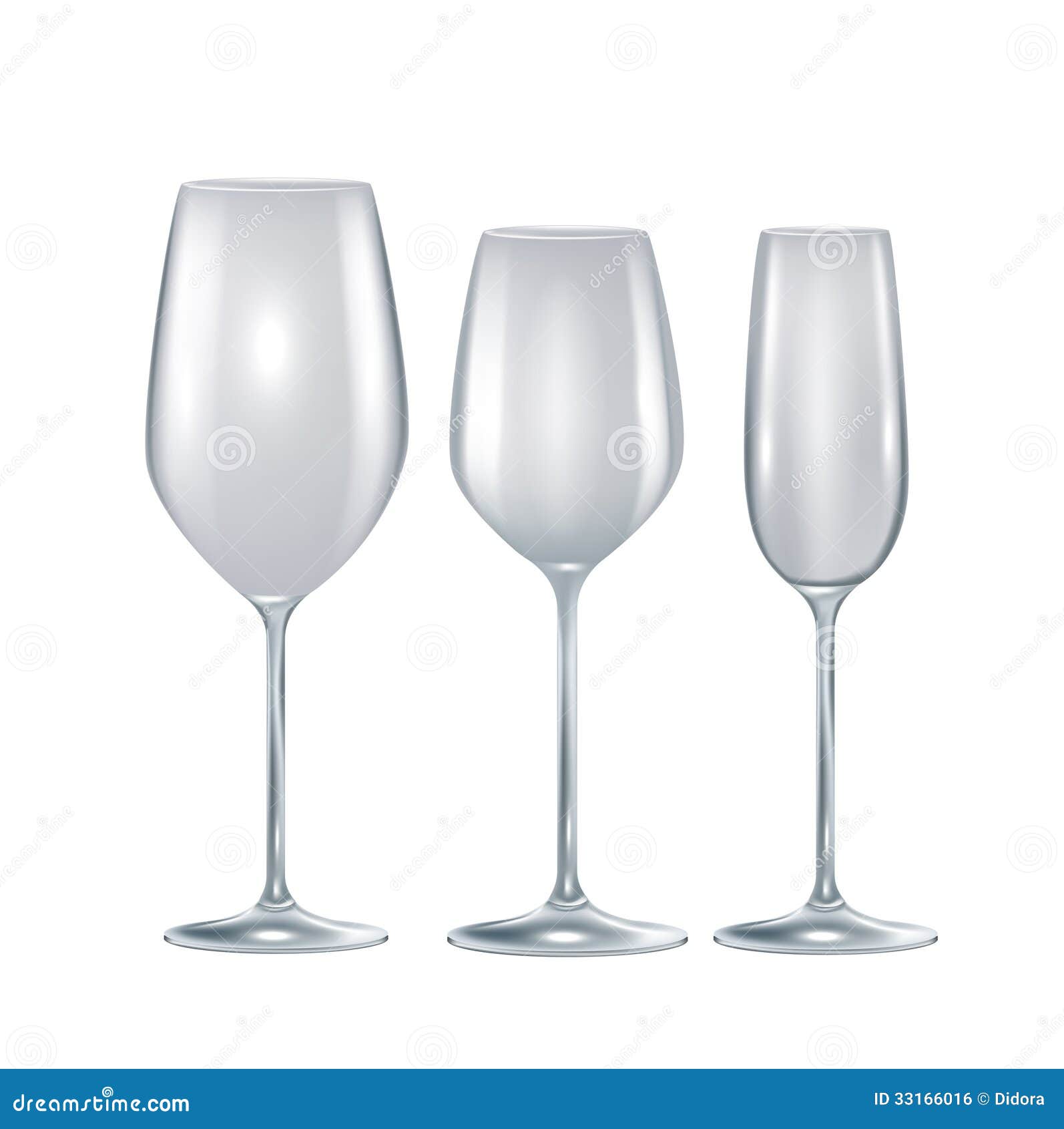Set Of Three Crystal Empty Glasses Isolated Stock Vector Illustration Of Beverage Elegance