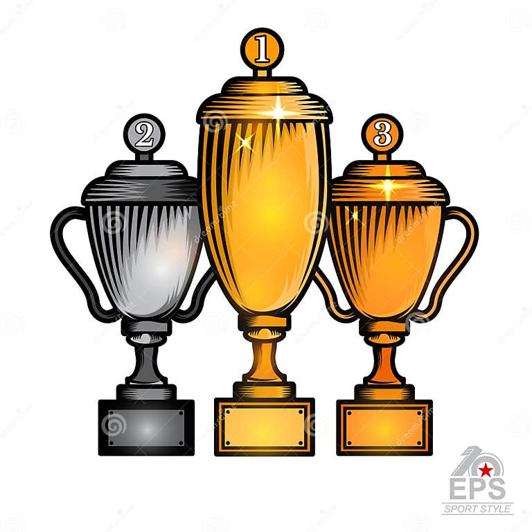 Set of Three Cups with First Second and Third Place on Top. Vector ...