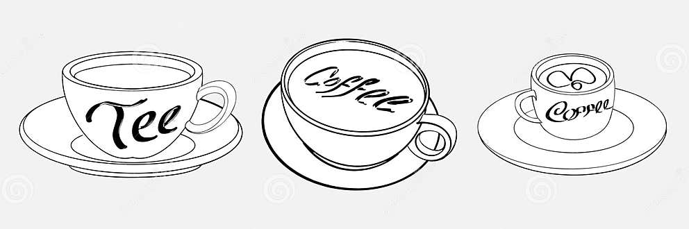 A Set of Three Cups on Platters from Different Angles. Stock ...