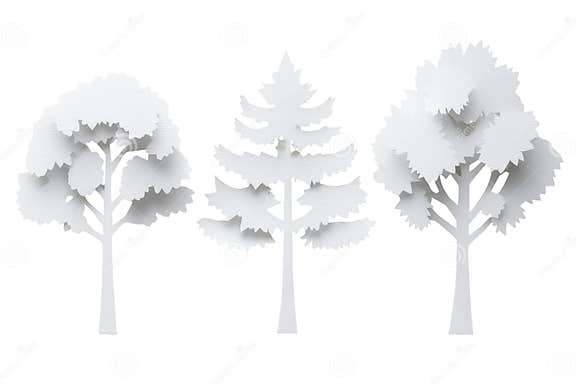Set of Three Cut-out Tree Illustrations on a Plain Stock Illustration ...