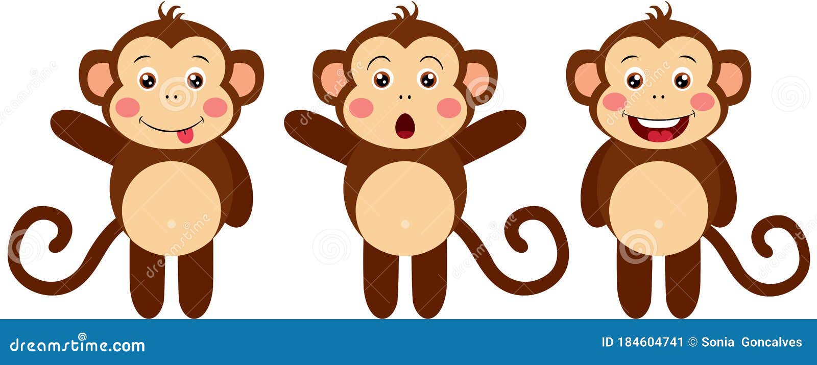 Set of three cute monkeys stock vector. Illustration of mammal - 184604741
