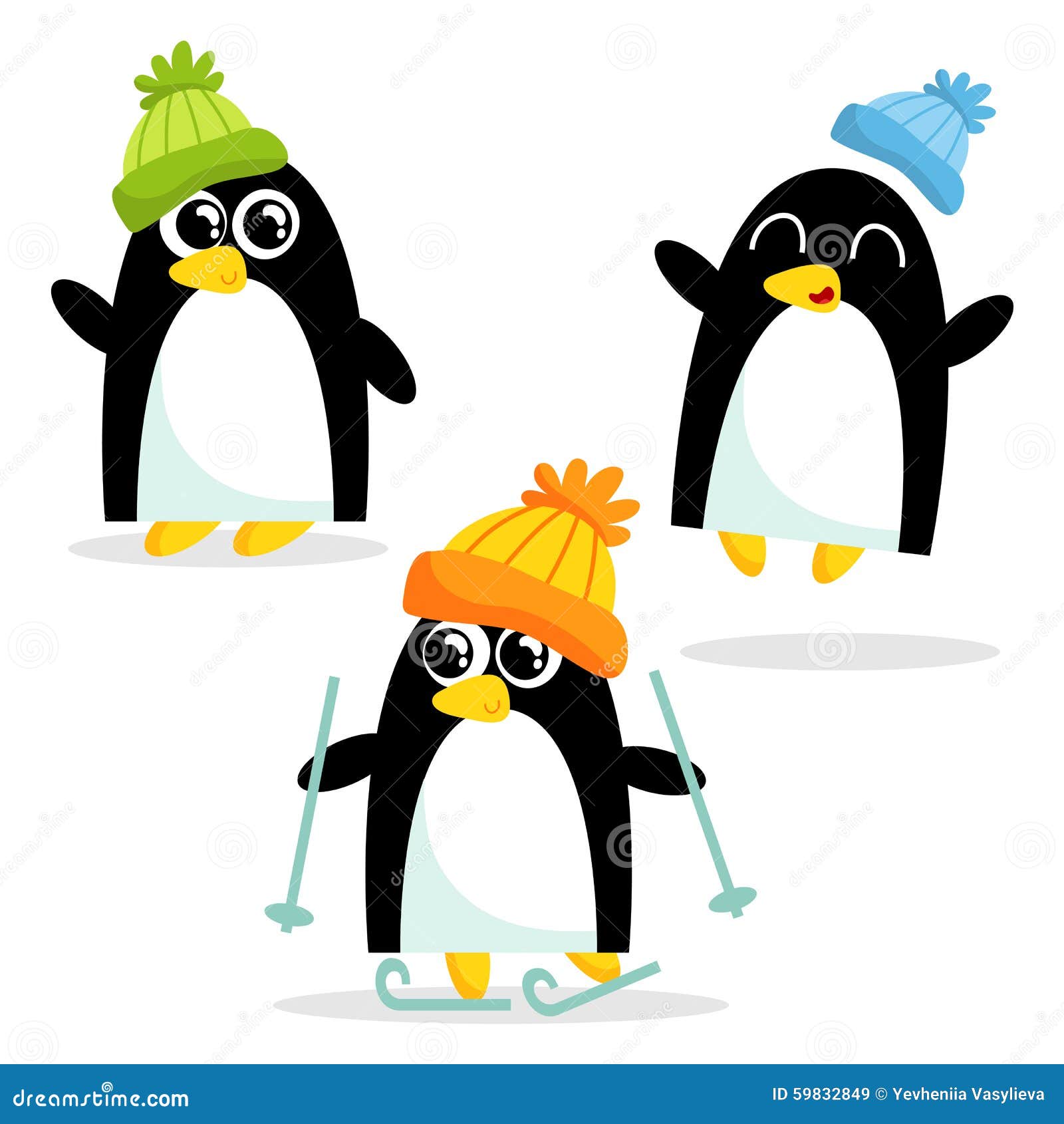 Set of Three Cute Penguins, Isolated on White Stock Vector ...