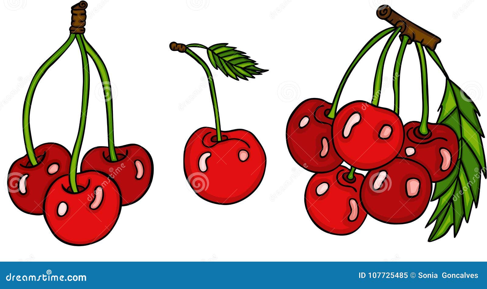 Set of Three Cute Red Cherries Stock Vector - Illustration of healthy ...
