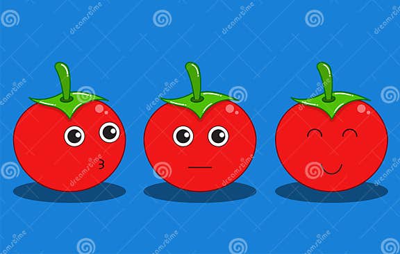Set of Three Cute Tomato Characters. Stock Illustration - Illustration ...