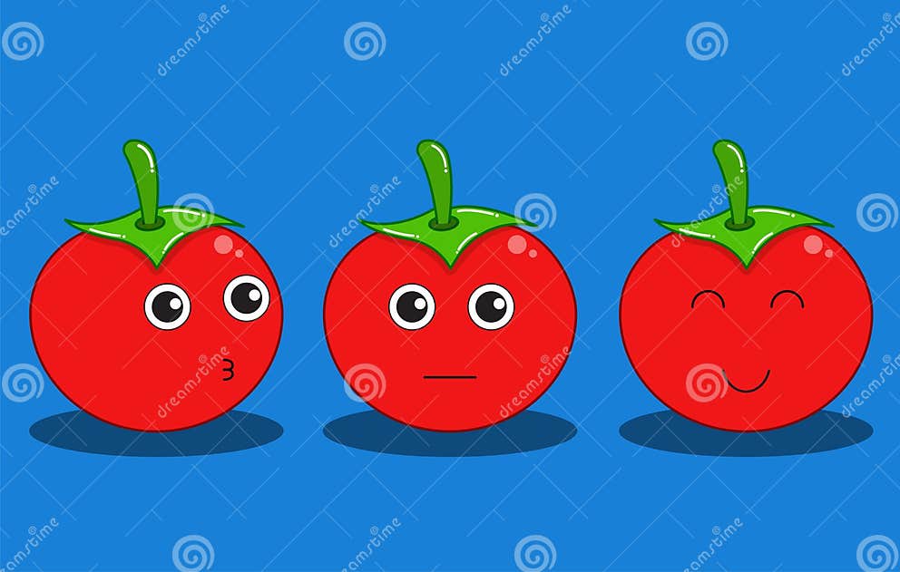 Set of Three Cute Tomato Characters. Stock Illustration - Illustration ...