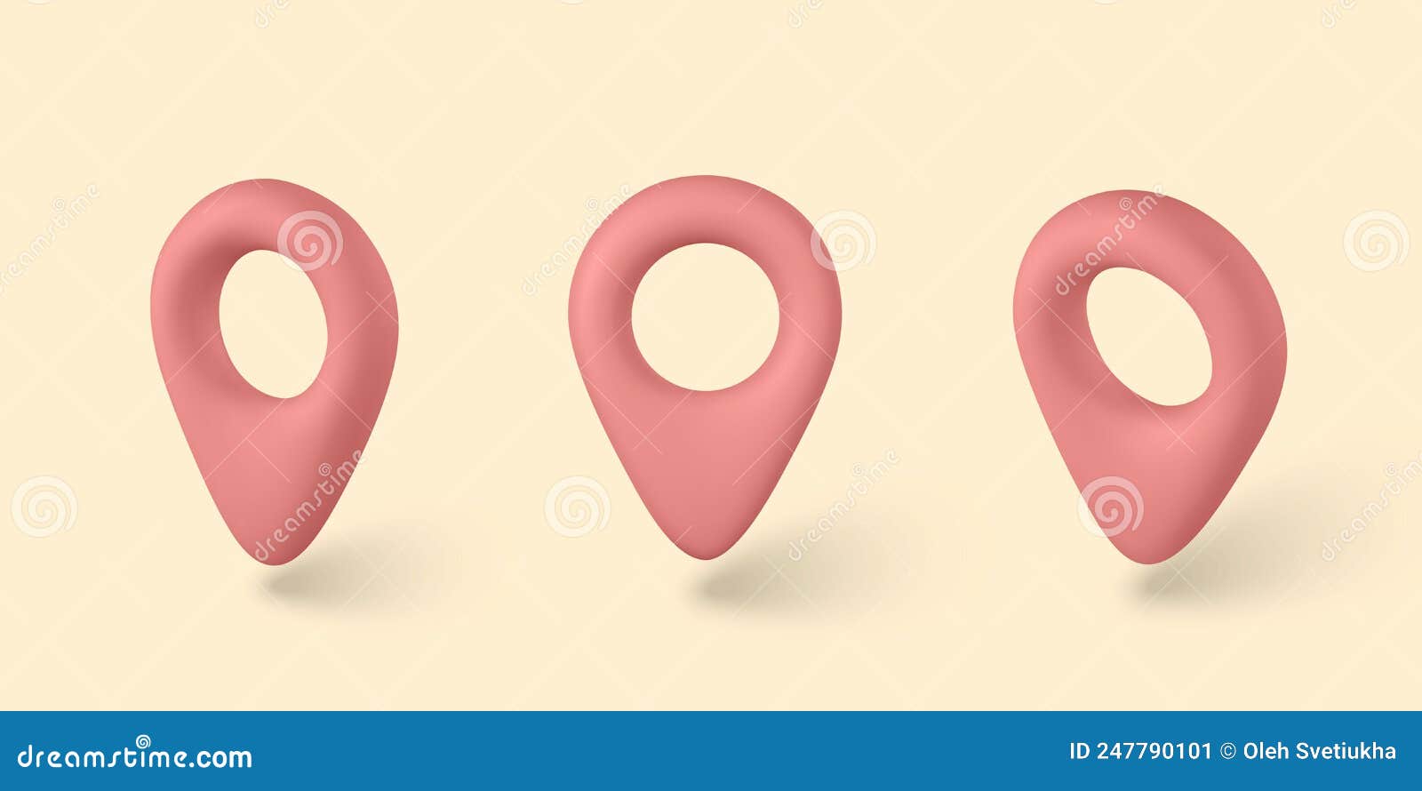Set of Three 3d Pin Point Marker with Shadow. Location Icon on Map ...
