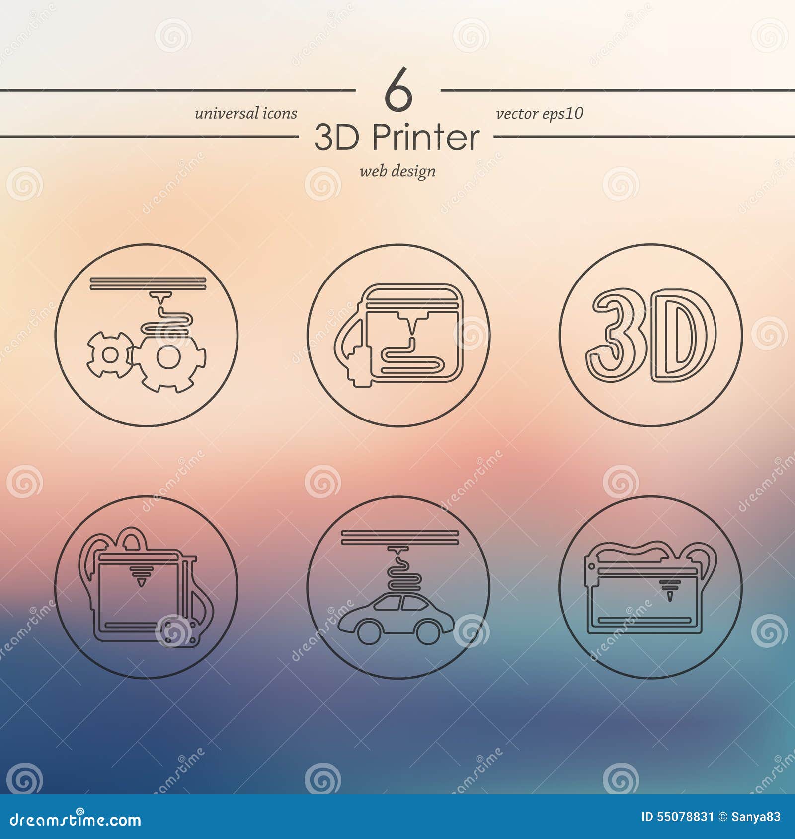 Set of Three D Printer Icons Stock Vector - Illustration of defocused ...