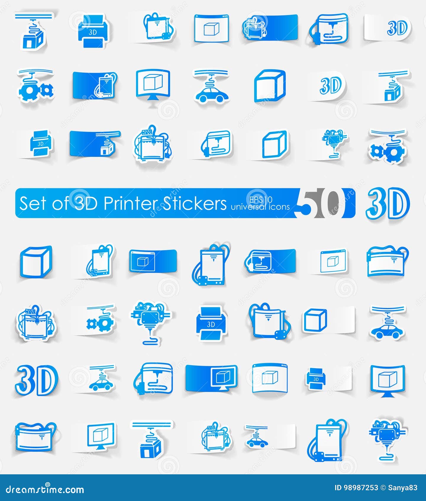 Set of Three D Printer Stickers Stock Vector - Illustration of computer ...